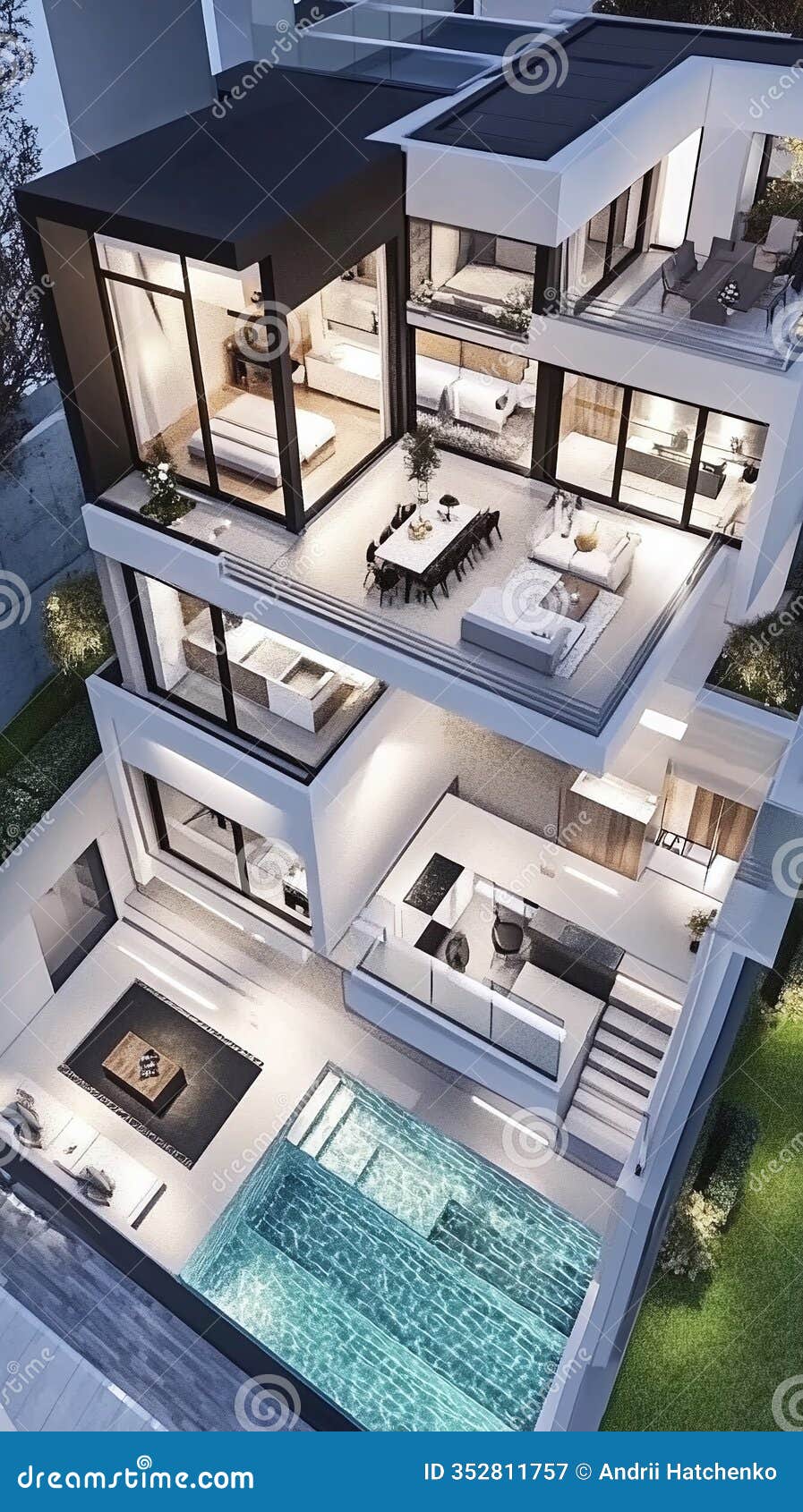 Architectural Layout of a Contemporary Home with Split-level Designs ...