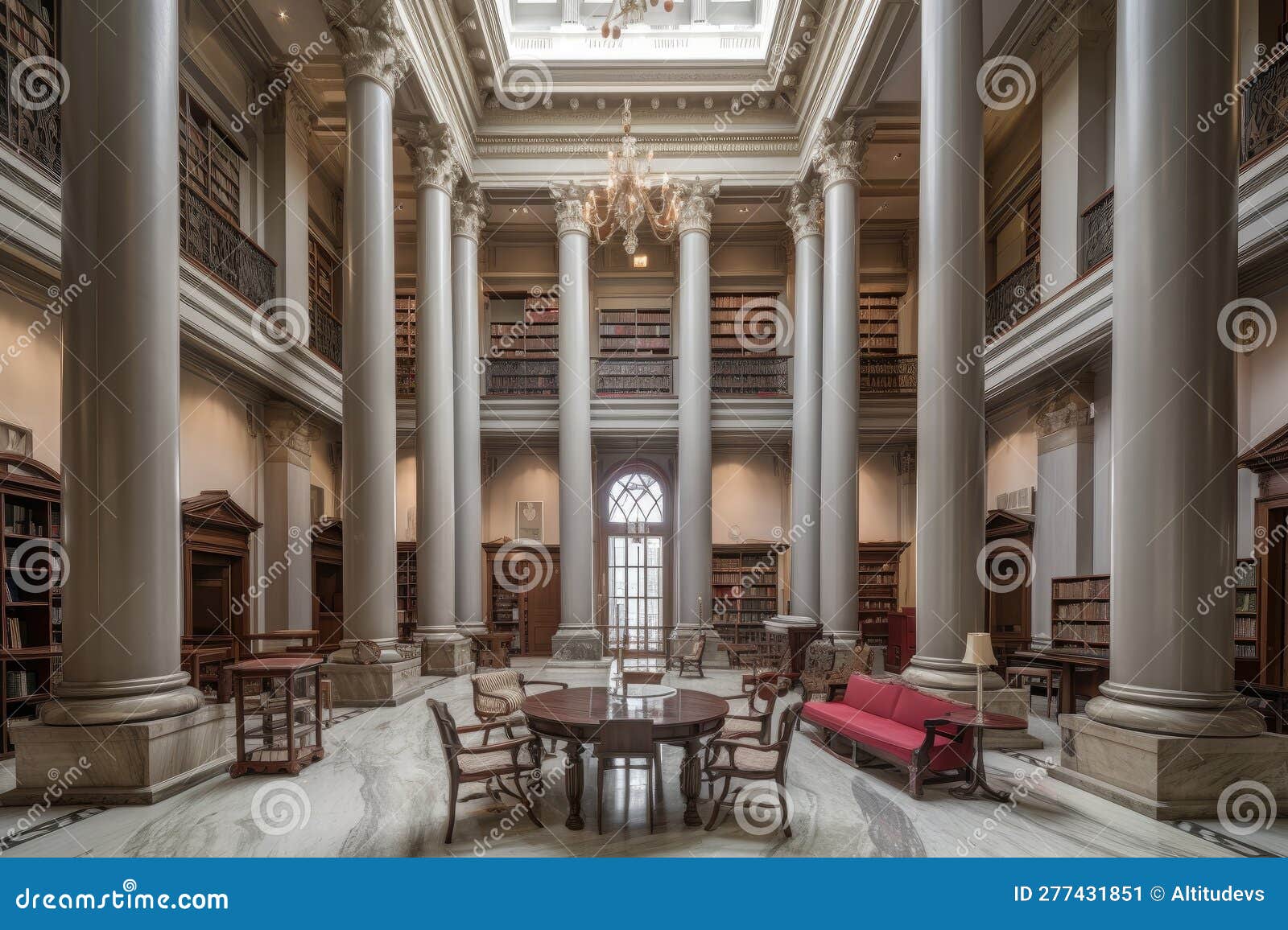 Architectural Library Setting with Soaring Ceilings, Columns and ...