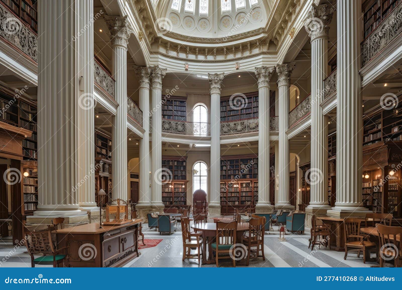 Architectural Library Setting with Soaring Ceilings, Columns and ...