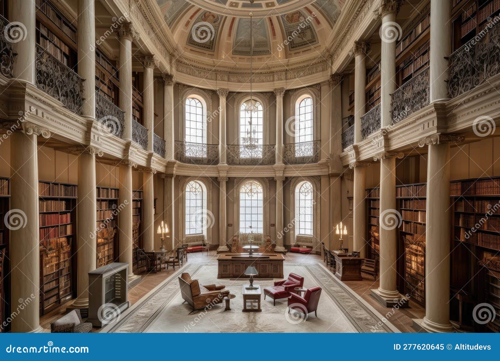 Architectural Library Setting with Soaring Ceilings, Columns and ...