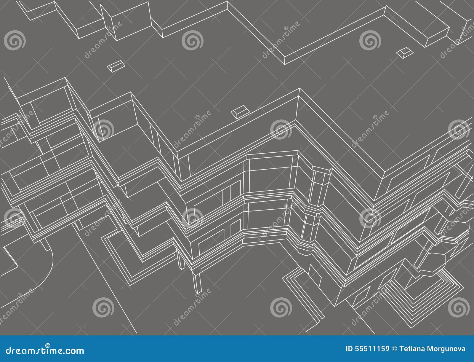 Architectural Linear Sketch Multistory Apartment Building. Sectional ...