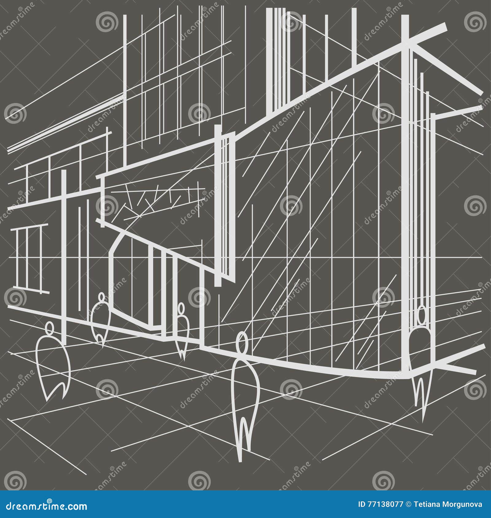 Architectural Linear Sketch Modern Building on Gray Background Stock ...