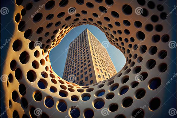 Architectural Marvel: a Building Viewed through a Perforated Structure ...
