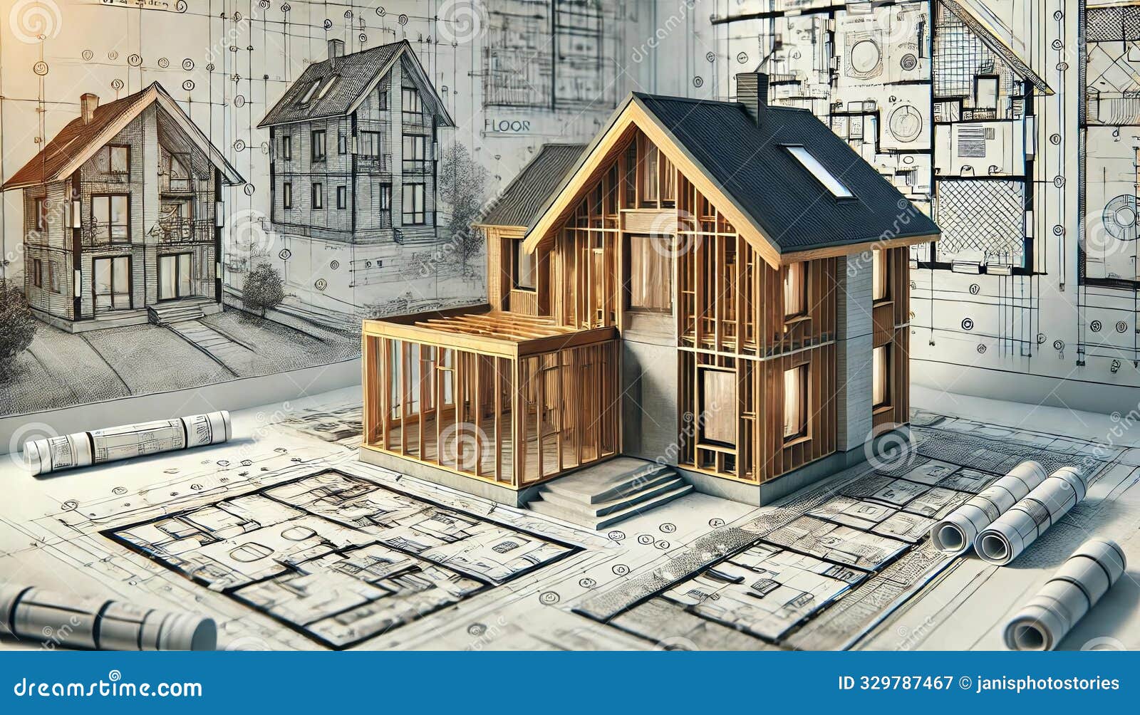 Architectural Model with Blueprints, Detailed and Precise Sketches ...