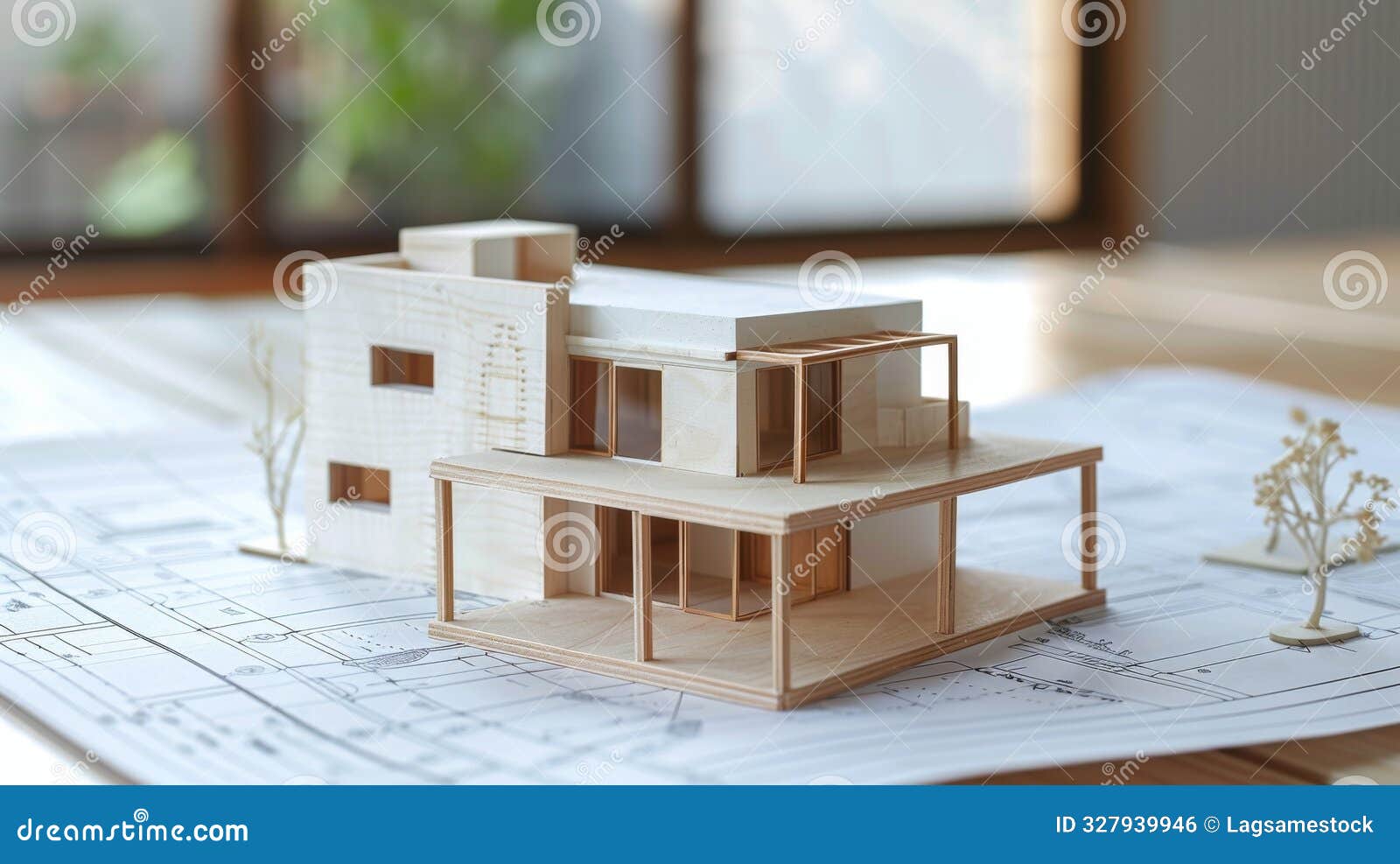 Architectural Model Home on Blueprints Symbolizing Design Precision and ...