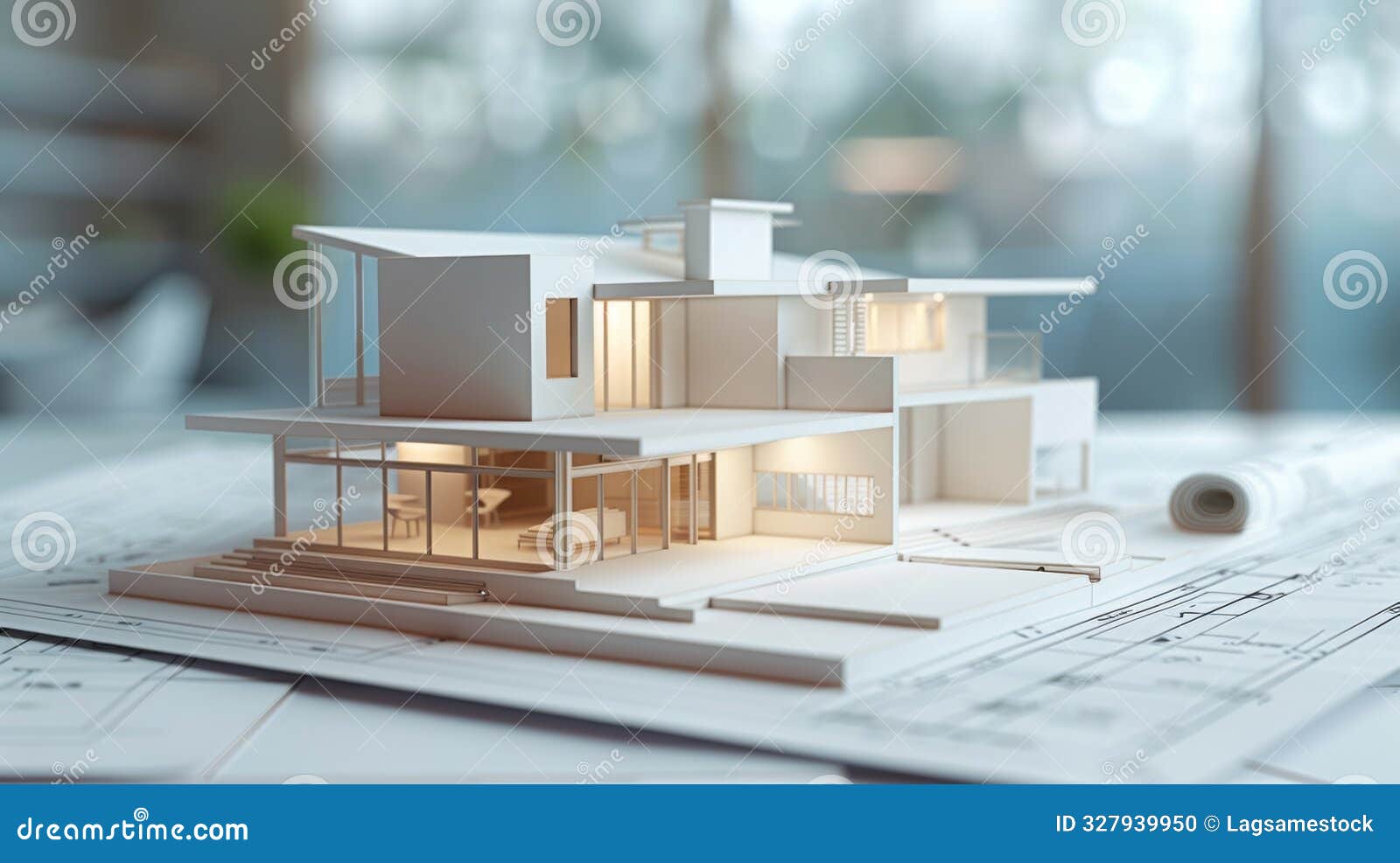 Architectural Model Home on Blueprints Symbolizing Design Precision and ...