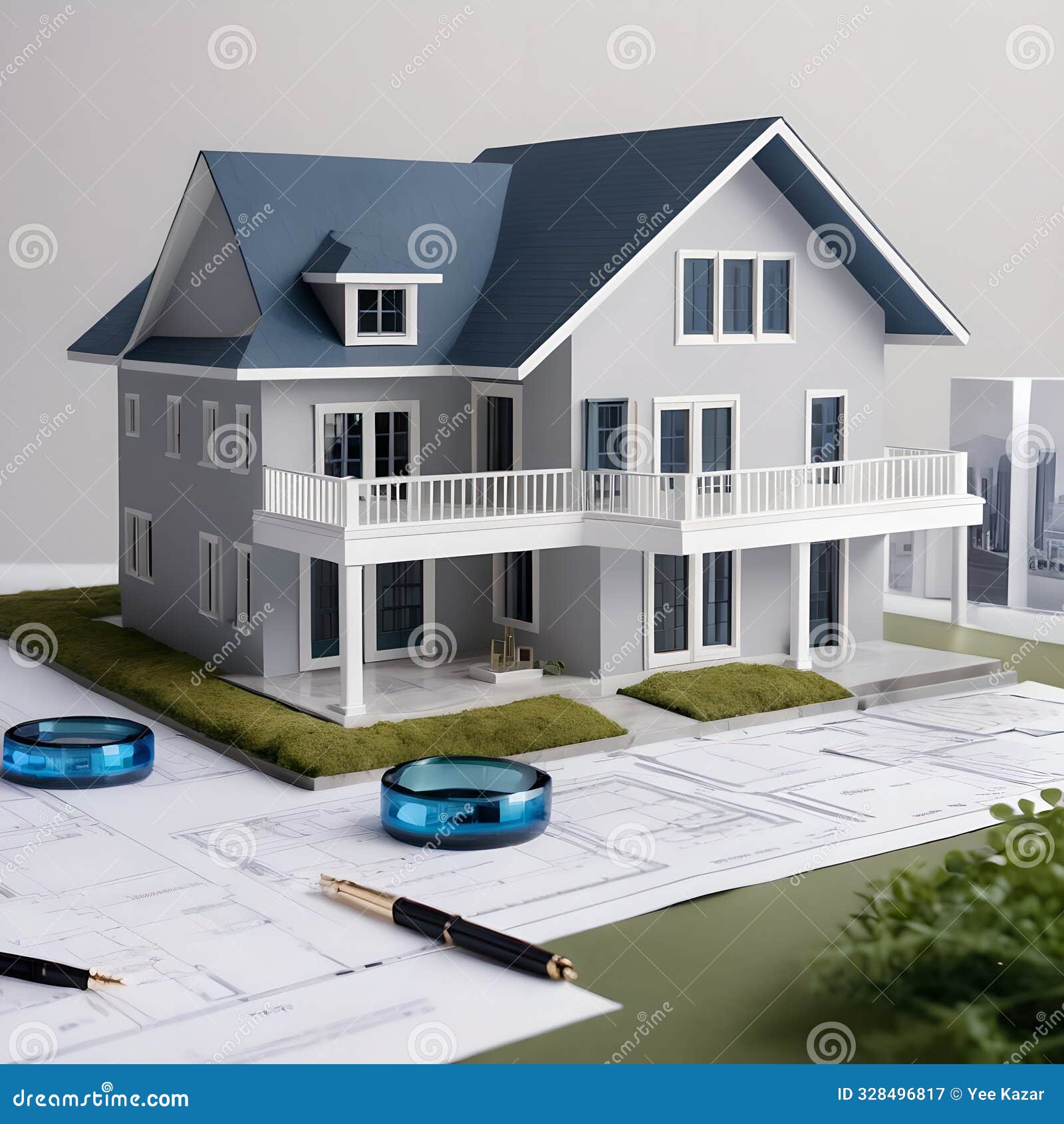 Architectural Model Home Design and Plans. Stock Illustration ...