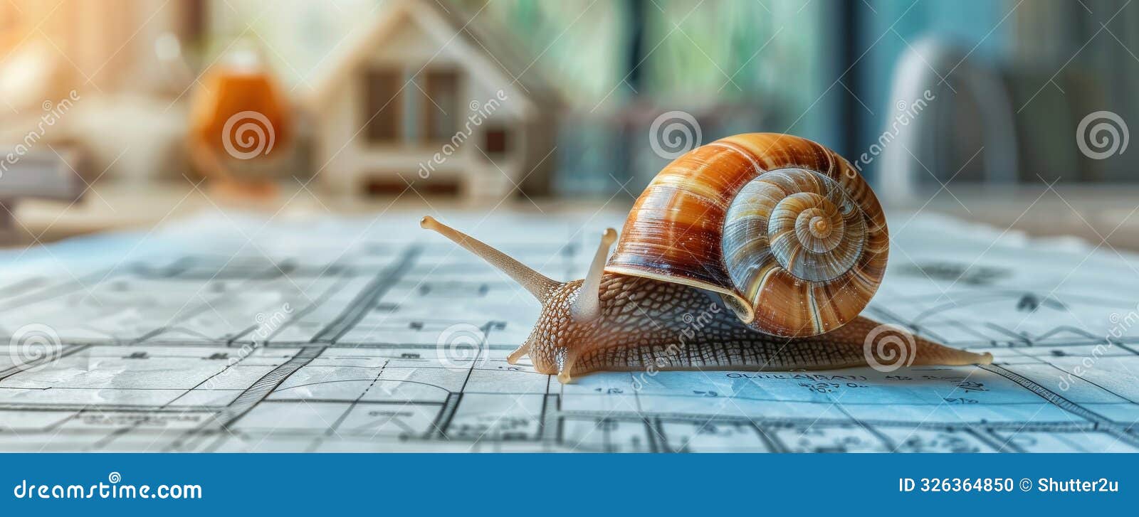 Architectural Model Home Serving As a Shell for a Snail Crossing an ...