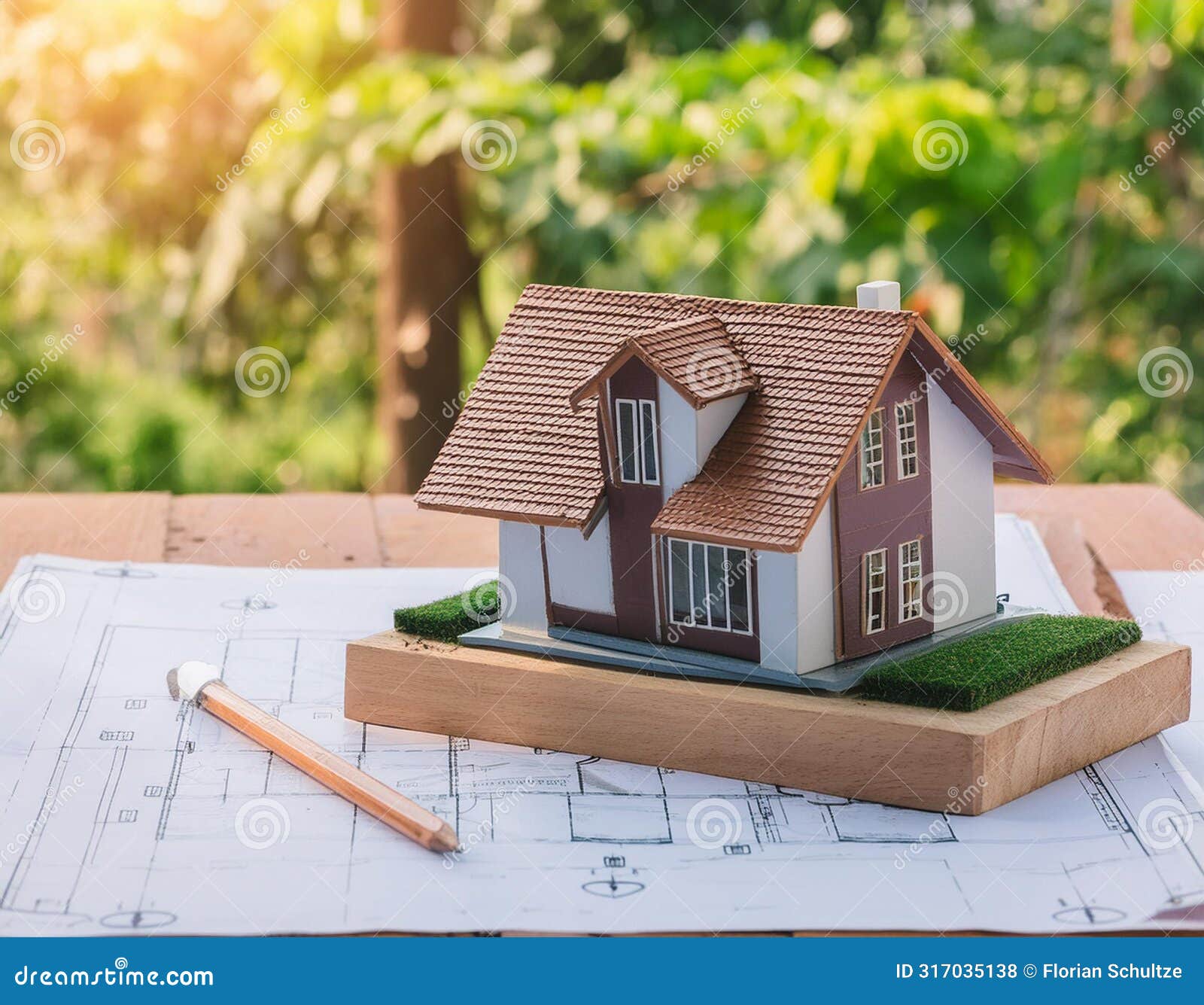 Architectural Model With Annotations On Blueprint, Magnified By Glass ...
