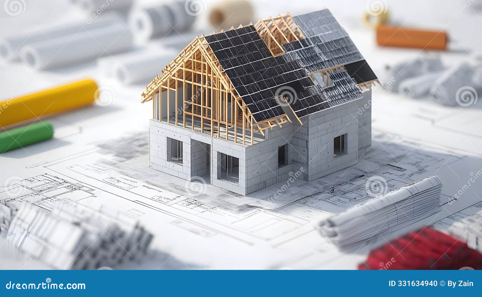 Architectural Model of a House Solar Panels Under Construction on ...