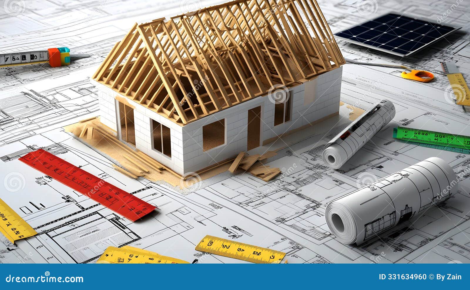 Architectural Model of a House with Solar Panels Construction on ...