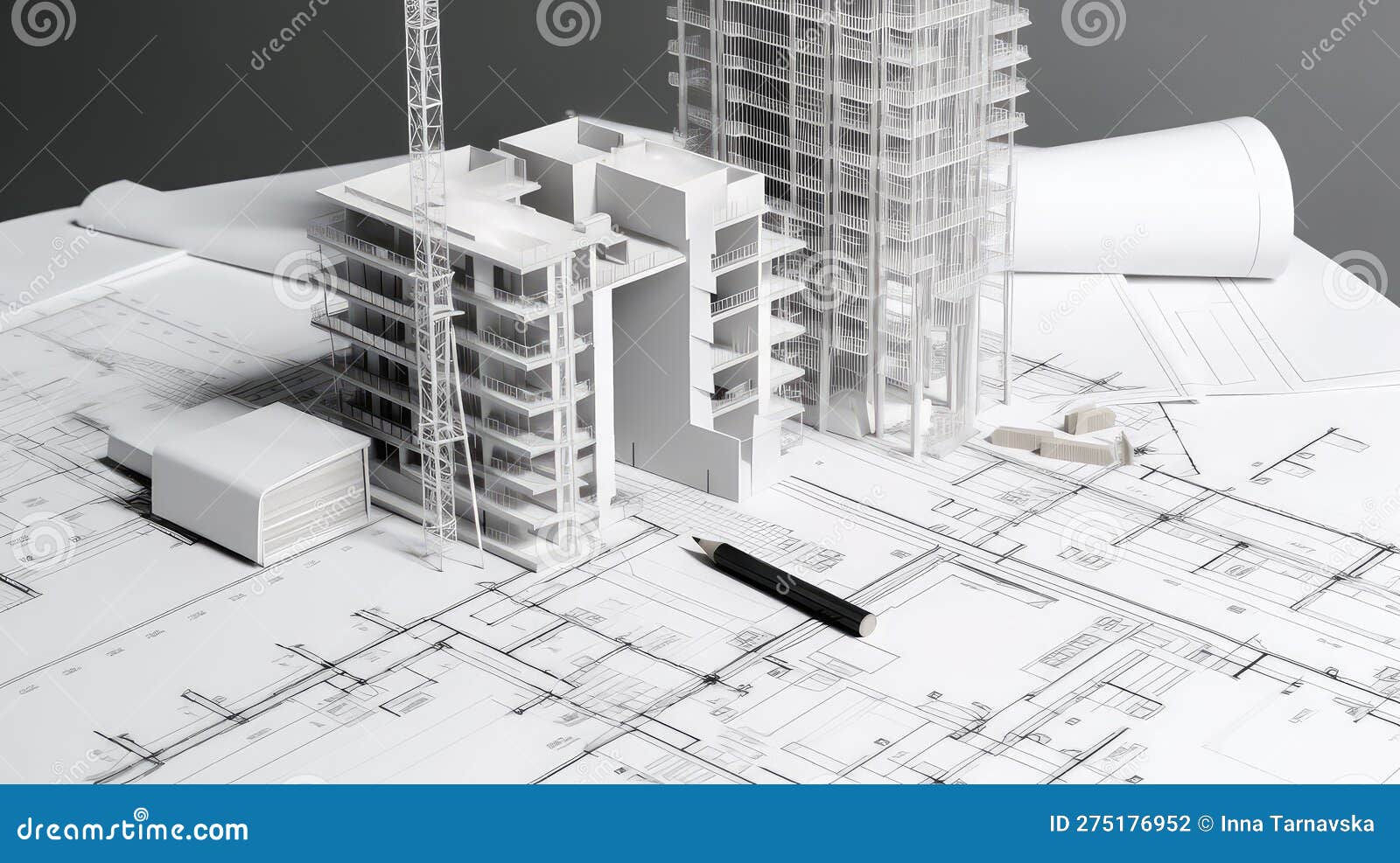 Architectural Model of Houses on Desk with Drawing Technical Tools on ...
