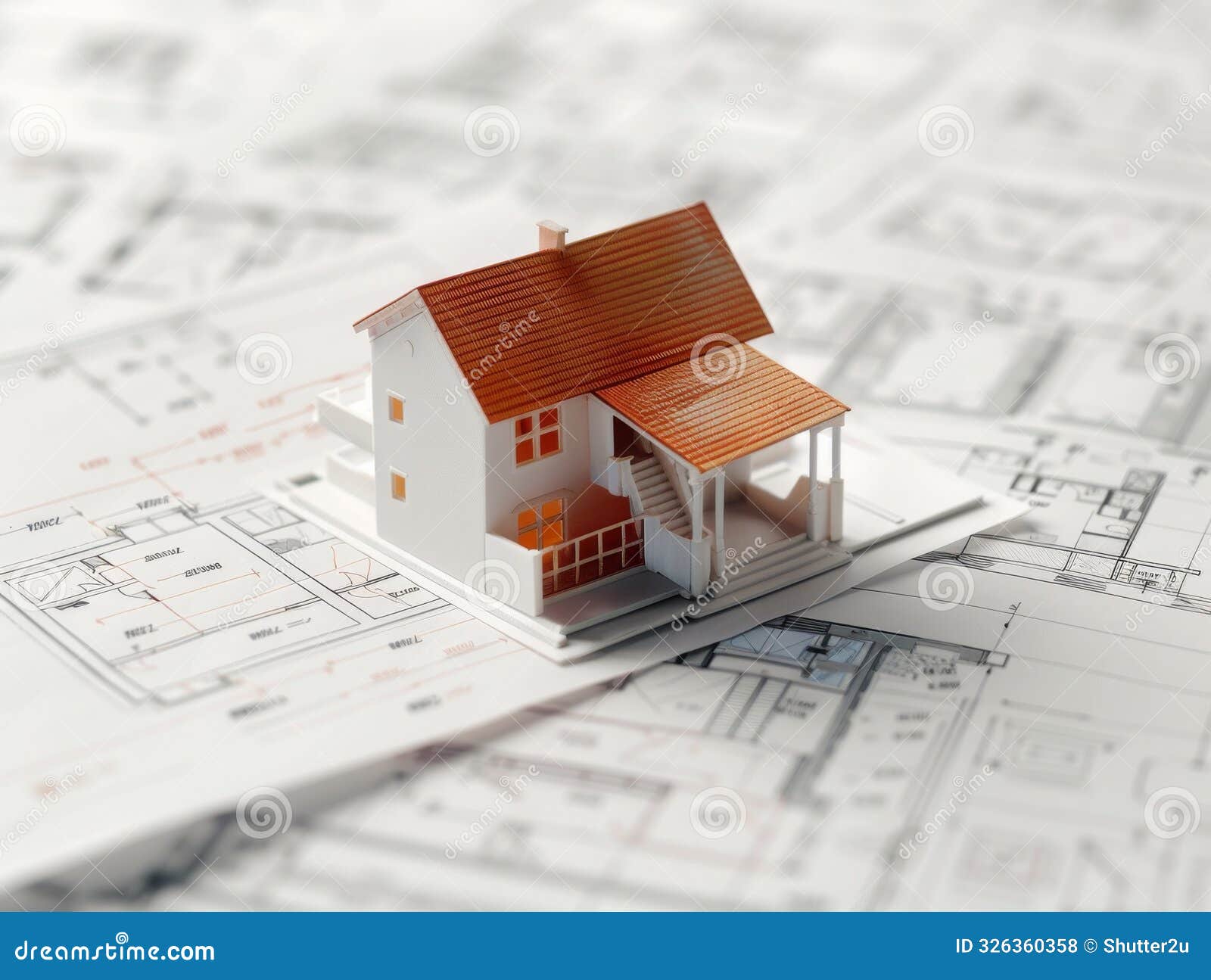 Architectural Model of a Modern House on Blueprints Concept for ...