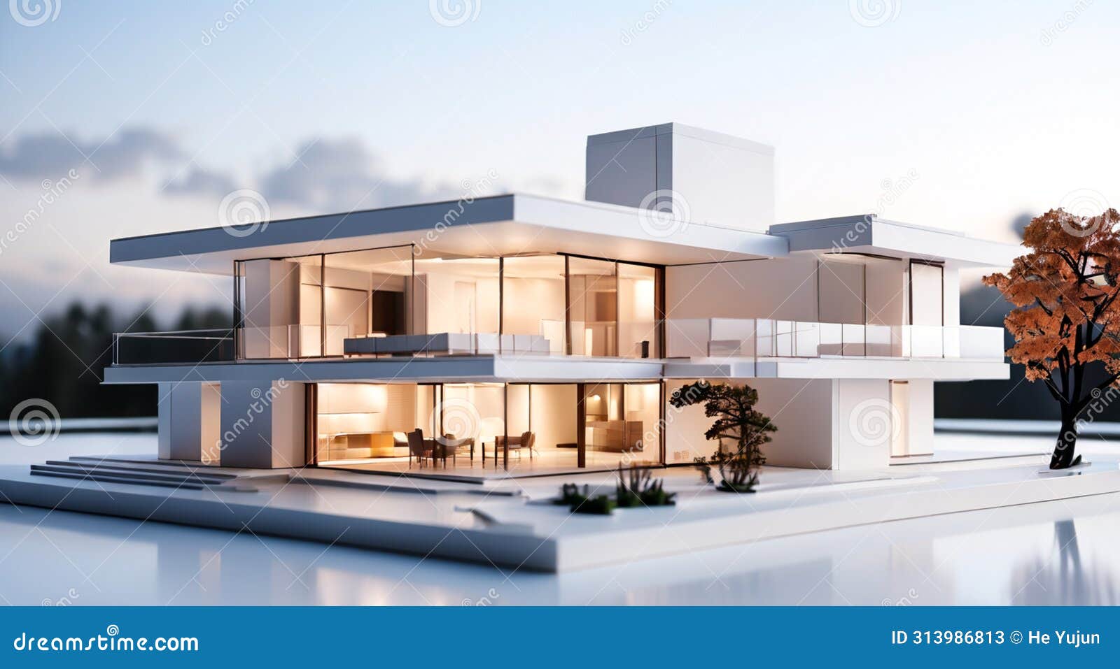 Architectural Model of Modern House on Display. Stock Illustration ...