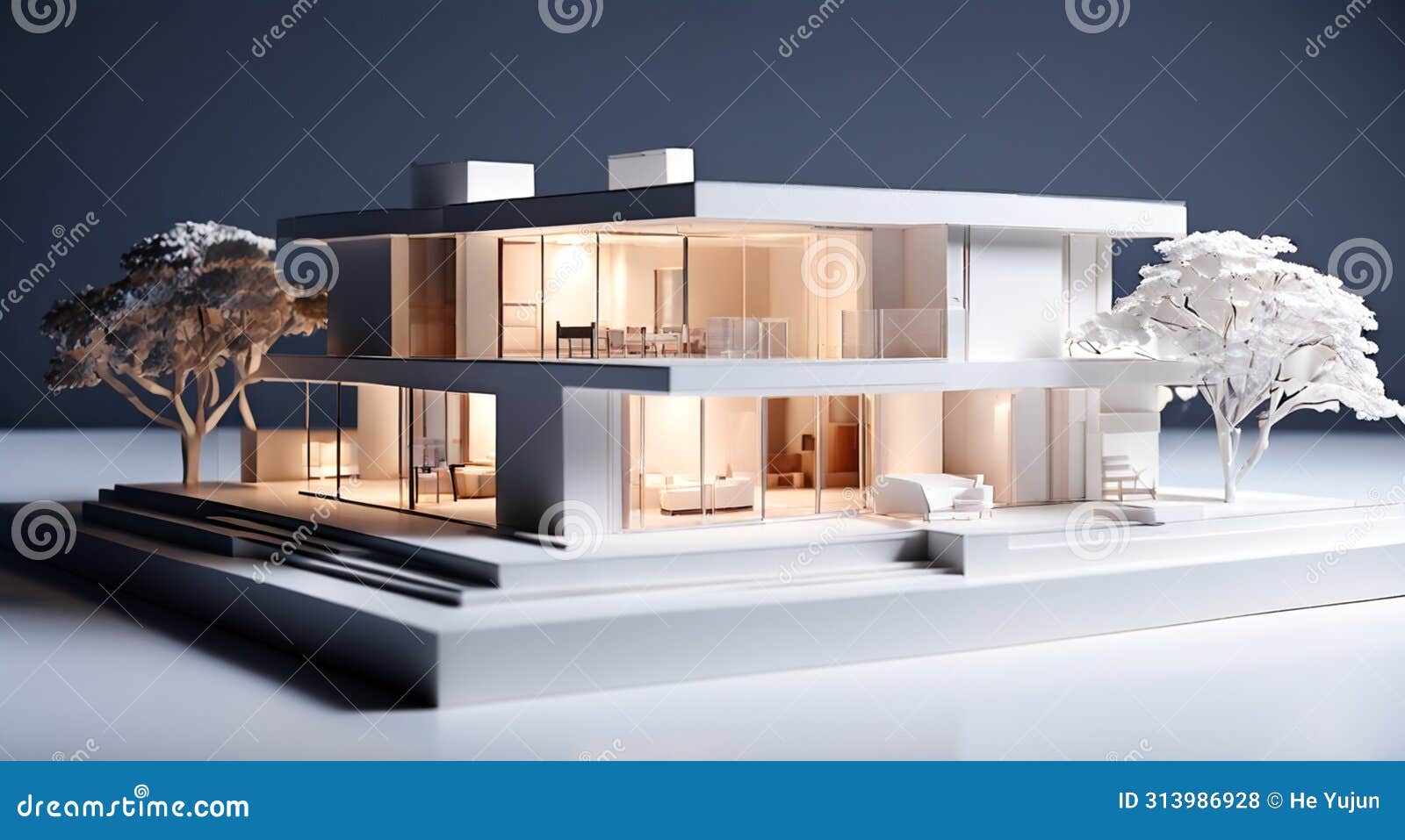 Architectural Model of Modern House on Display. Stock Illustration ...