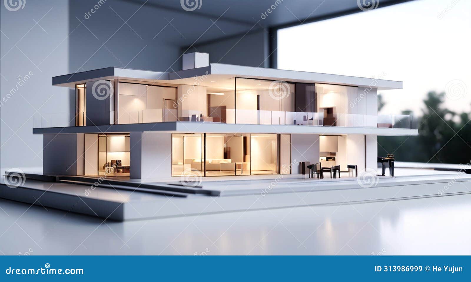 Architectural Model of Modern House on Display. Stock Image - Image of ...