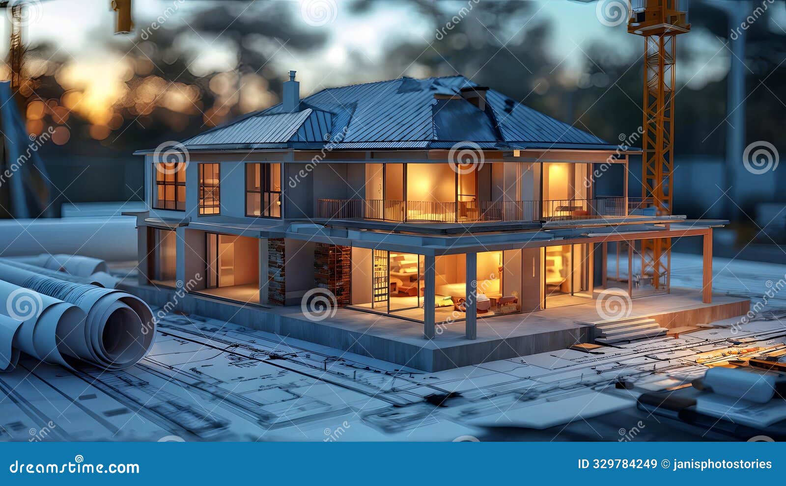Architectural Model of Modern House at Twilight, Representing Future ...