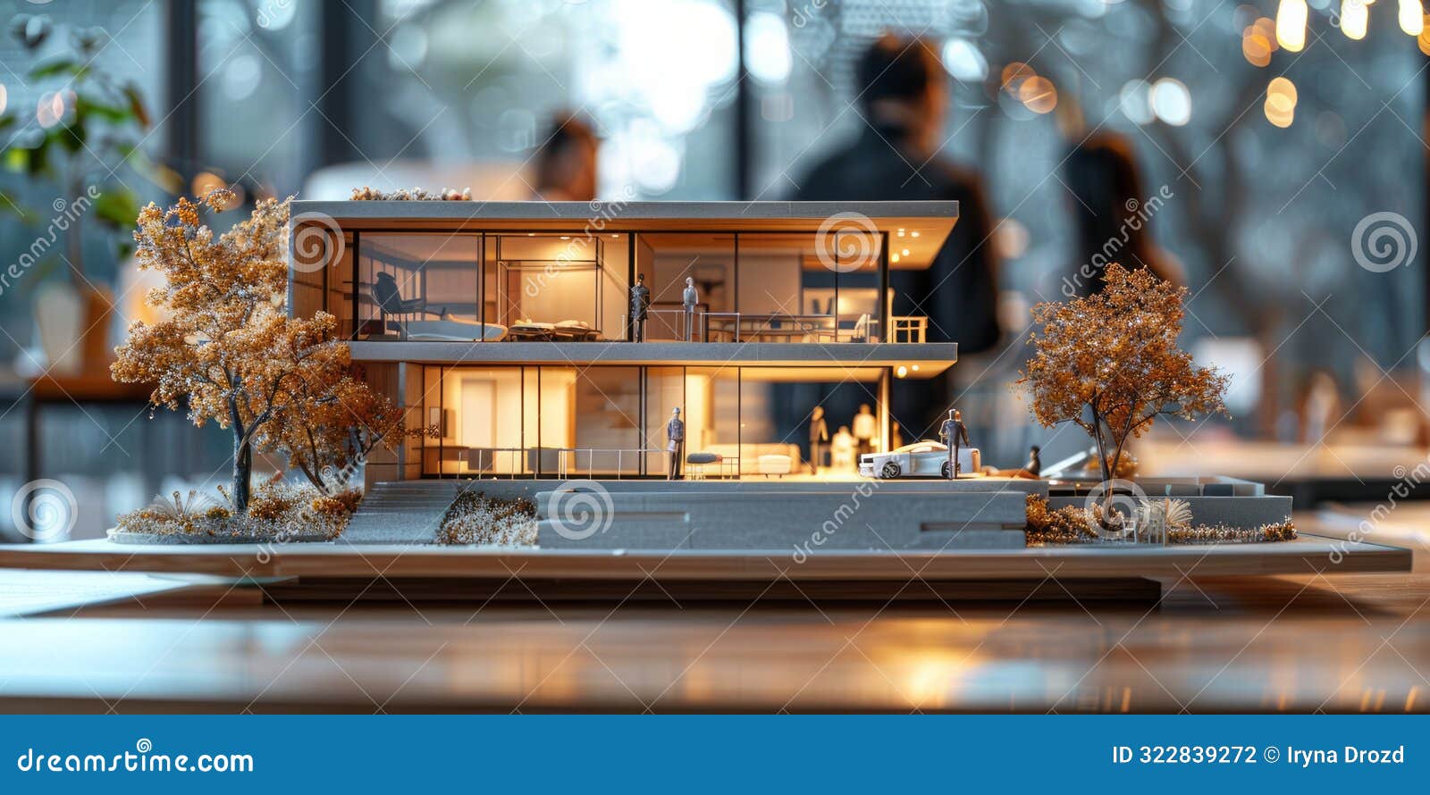 Architectural Model of a Modern Two-story House with Miniature Figures ...