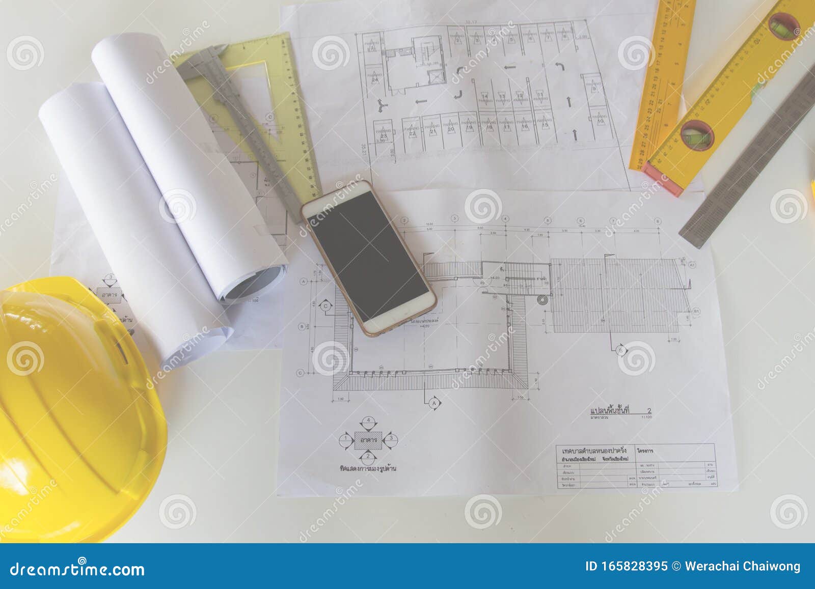 Architectural Office Desk Background Construction Project Ideas Concept ...