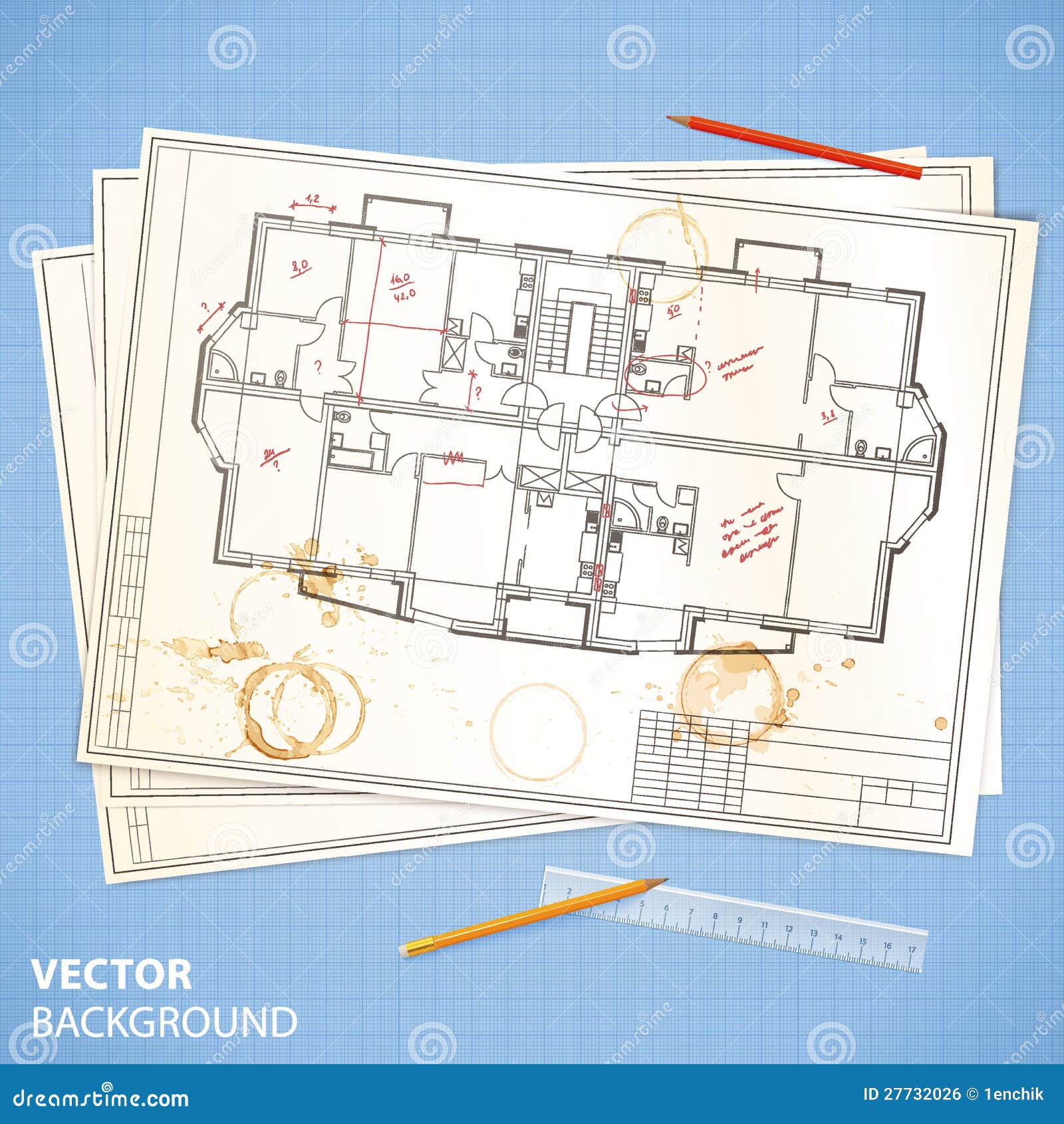 Architectural Papers with Sketches and Pencils Stock Vector ...
