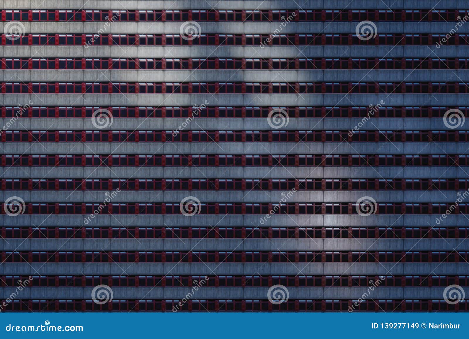 Concrete Facade with Red Windows in the Night Stock Image - Image of ...