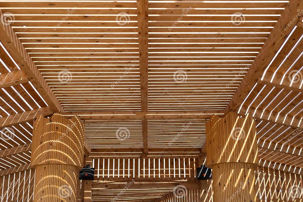 Architectural Pattern of Wooden Slats Creating Symmetrical Shadows and ...