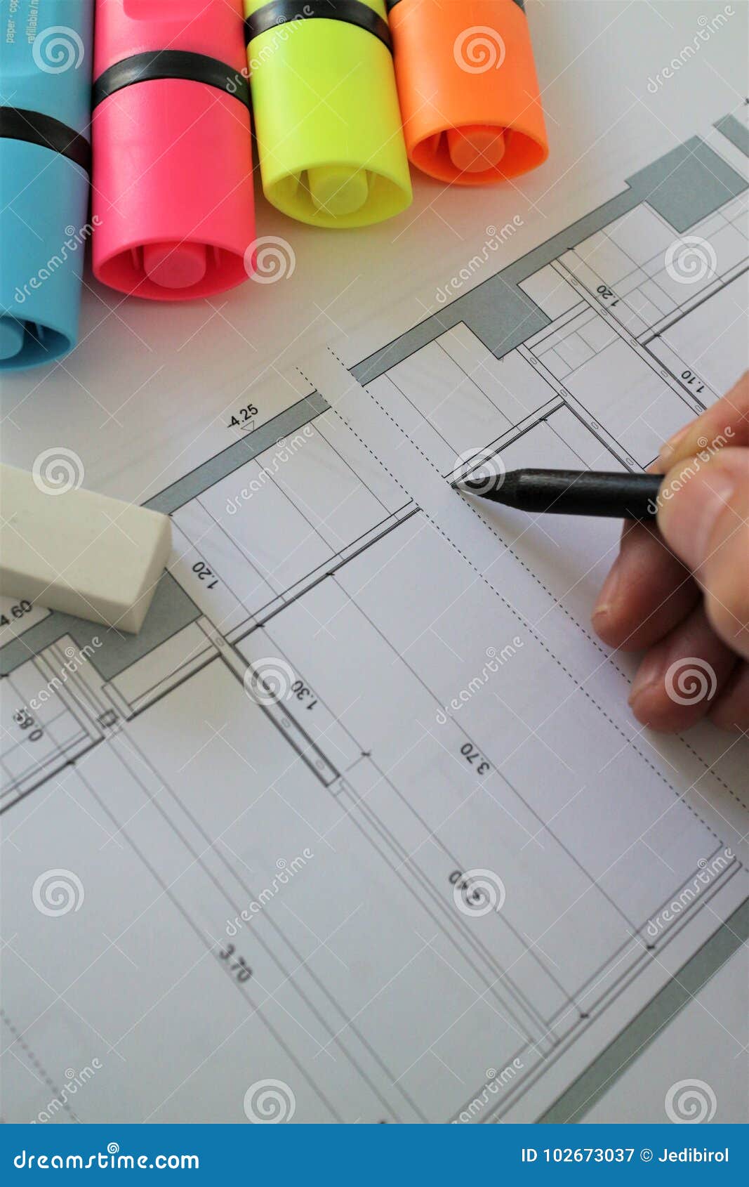 Architectural Pencil Drawing Plan Project Stock Image - Image of ...