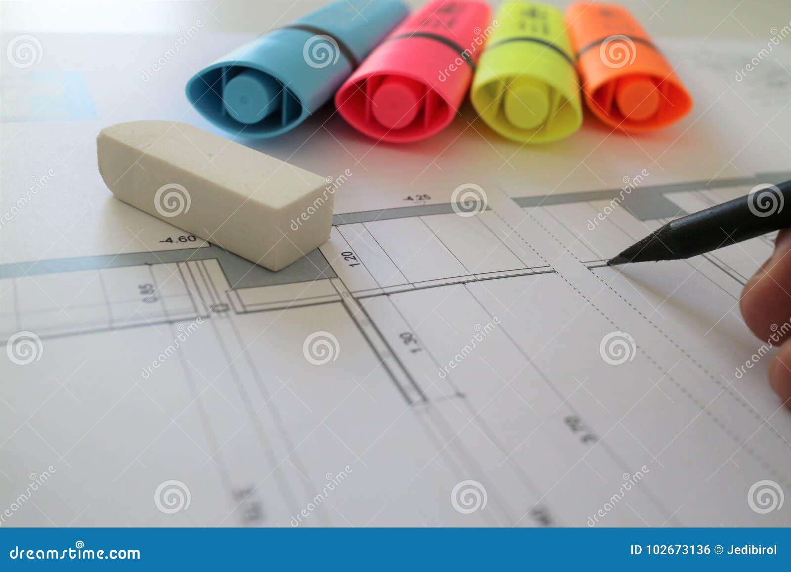Architectural Pencil Drawing Plan Project Stock Photo - Image of ...