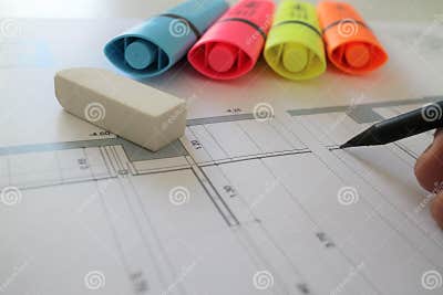 Architectural Pencil Drawing Plan Project Stock Photo - Image of ...