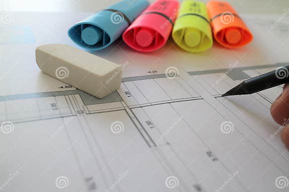 Architectural Pencil Drawing Plan Project Stock Photo - Image of ...