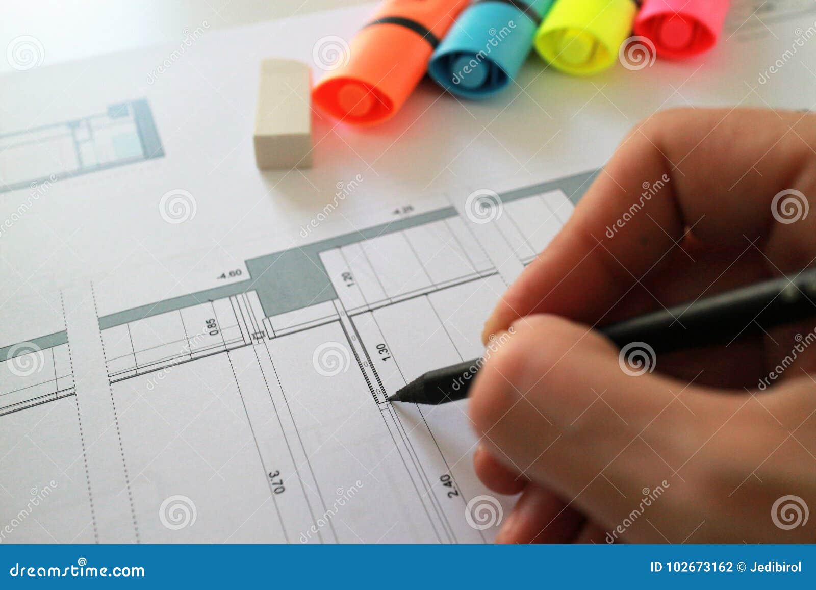 Architectural Pencil Drawing Plan Project Stock Photo - Image of paper ...