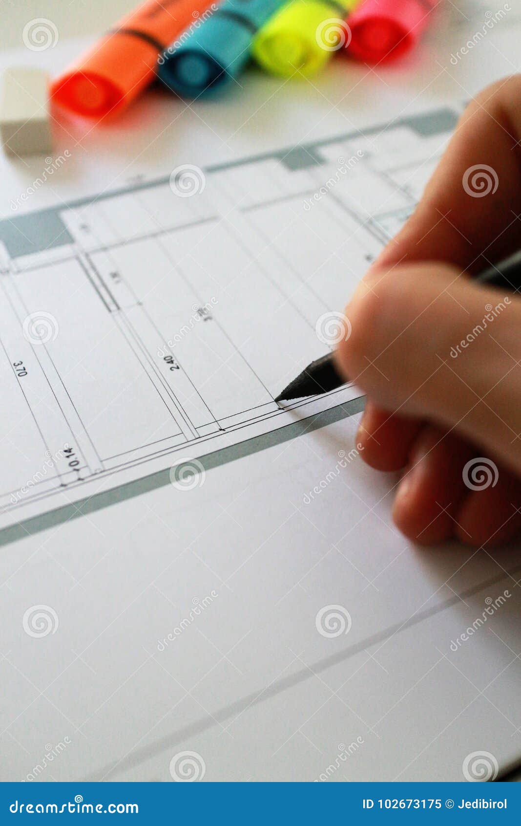 Architectural Pencil Drawing Plan Project Stock Image - Image of ...