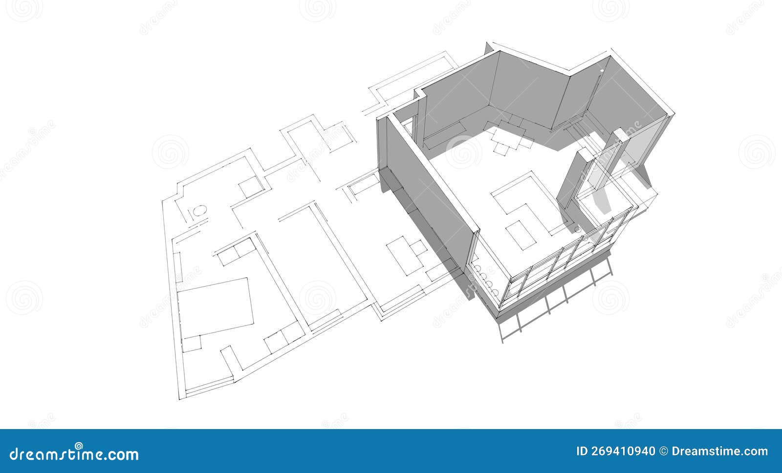 Architectural Perspective, 3d Illustration of a House Plan Both 2d and ...