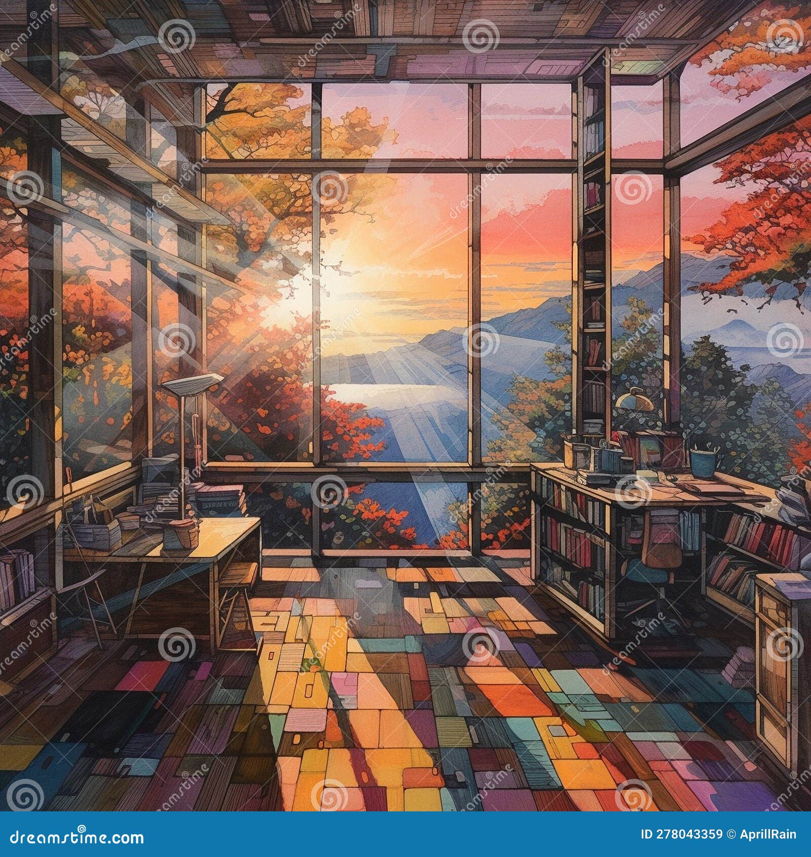 Architectural Perspective of the Library. Clear Lines, Bright Colors ...