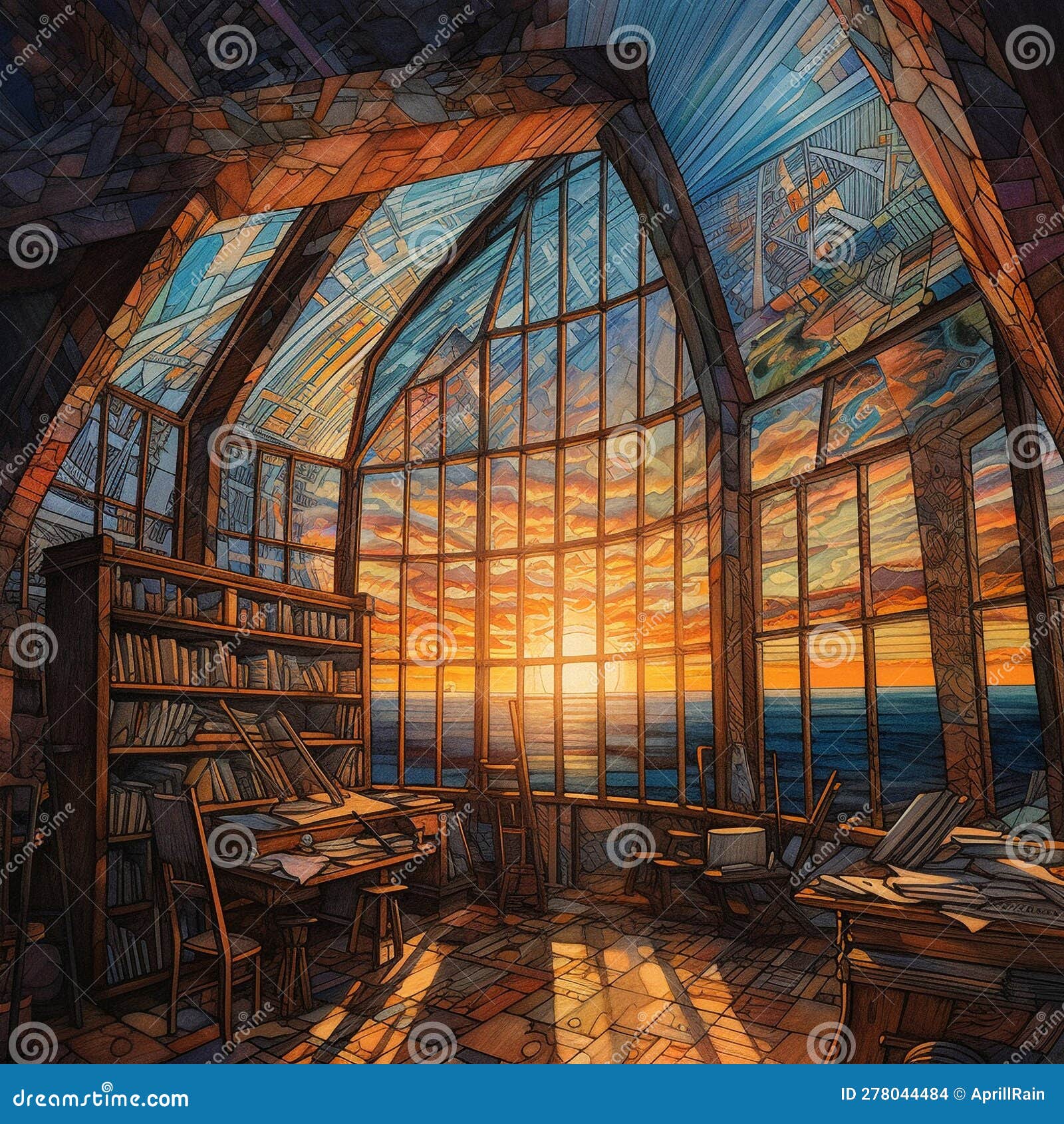 Architectural Perspective of the Library. Clear Lines, Bright Colors ...