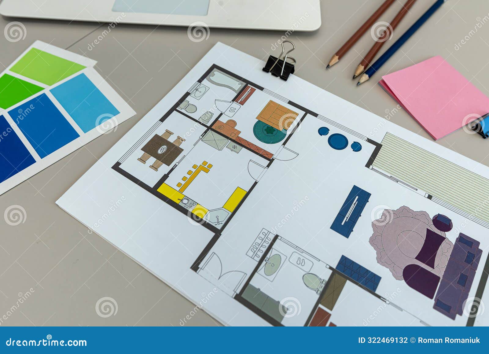 Architectural Plan of the House with Color Palette Guide Catalog with ...