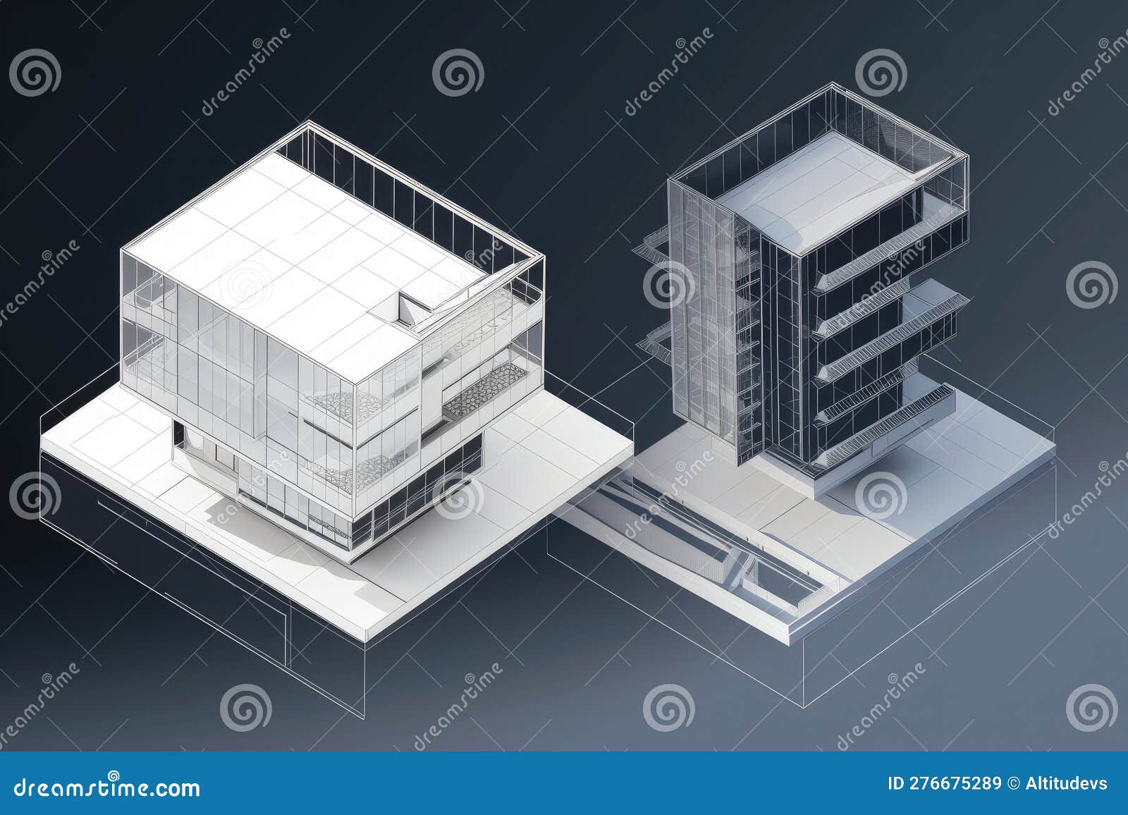 Architectural Plan, with Isometric View of Modern Office Building and ...