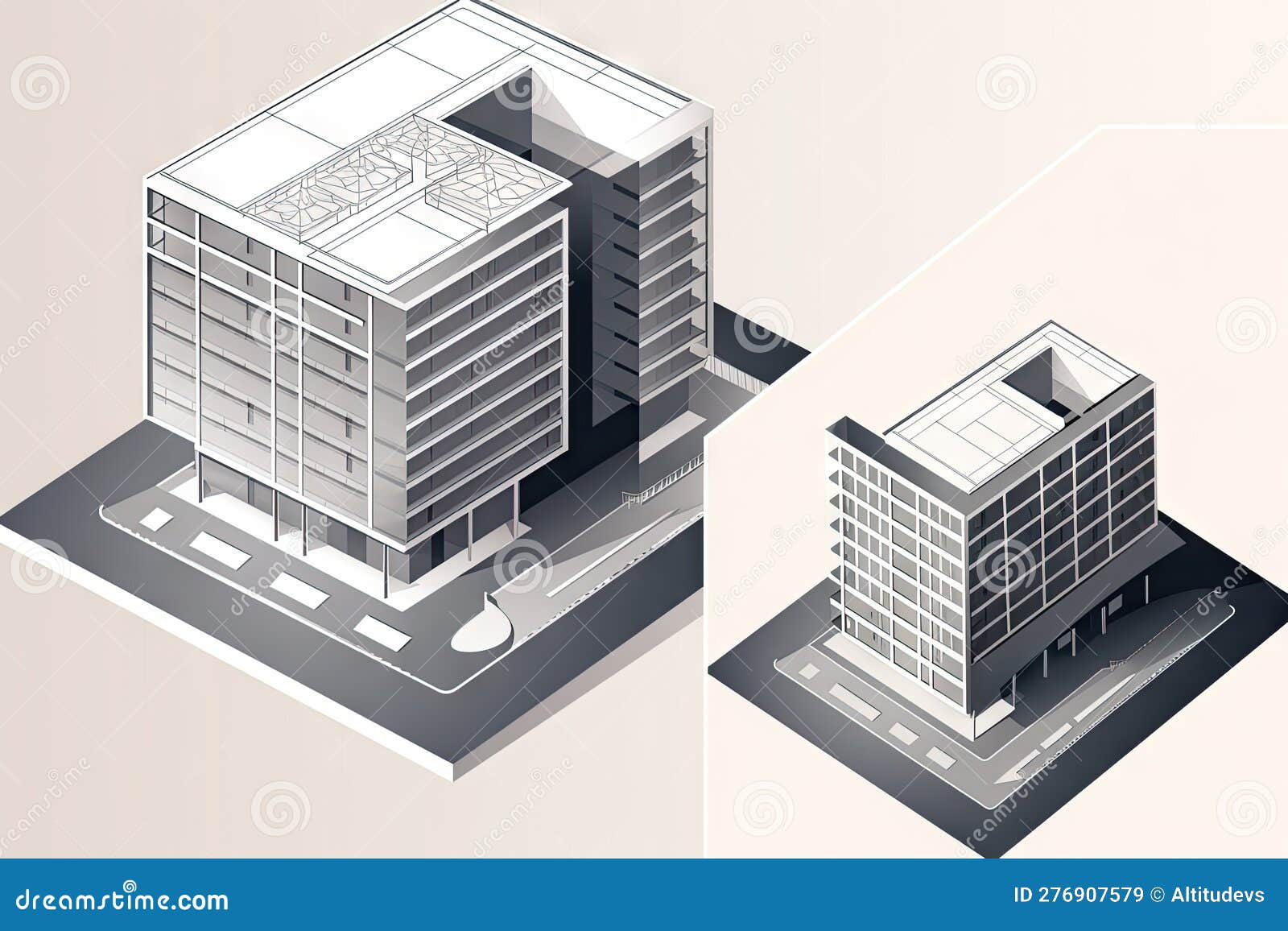 Architectural Plan, with Isometric View of Modern Office Building and ...