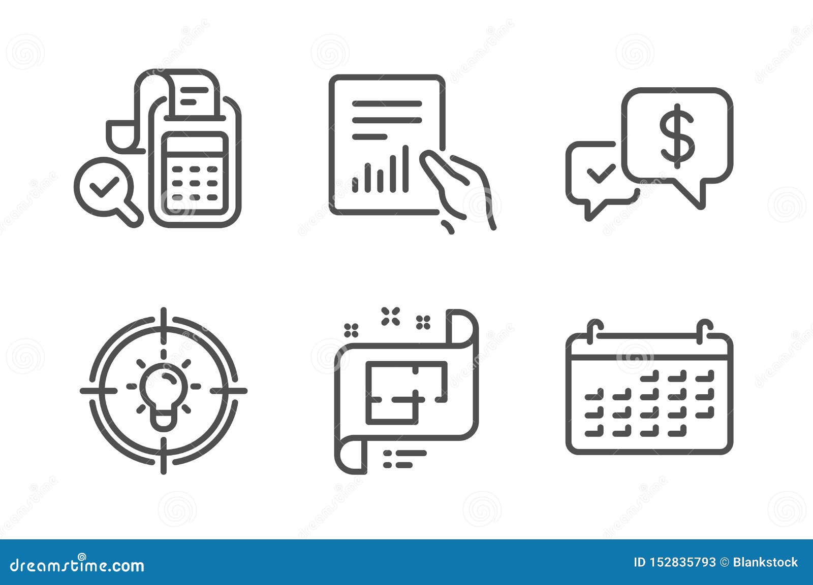 Architectural Plan, Payment Received and Bill Accounting Icons Set ...