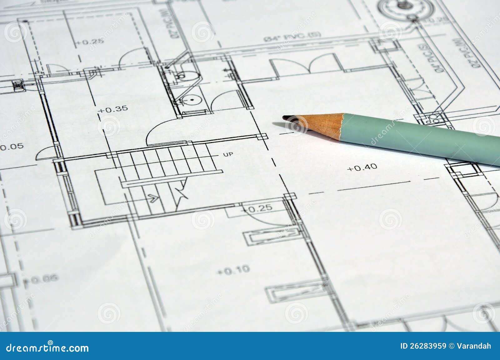 Architectural Plan and Pencil Stock Image - Image of estate, builder ...