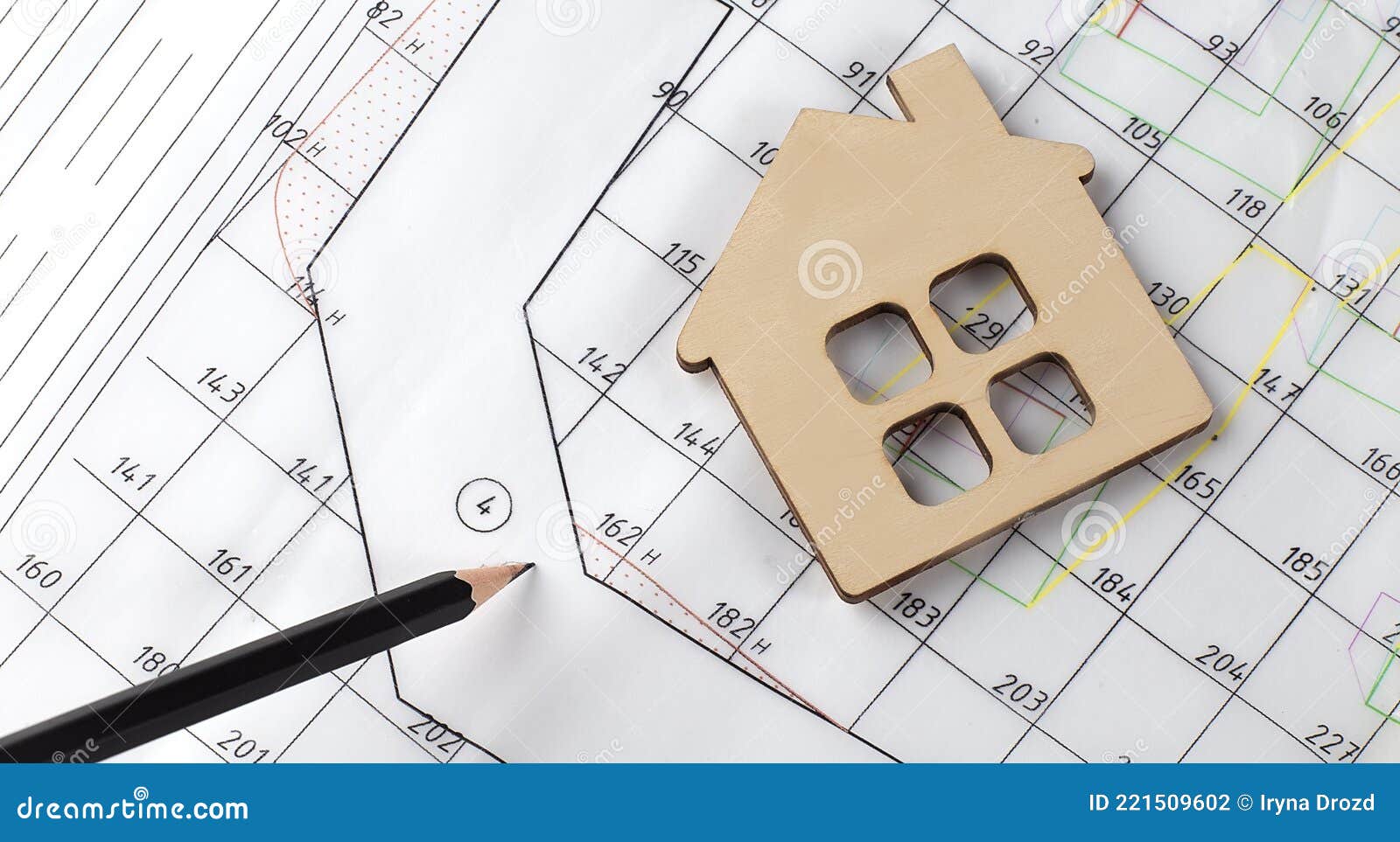 Architectural Plan with Pencil and Small Wooden House Stock Photo ...