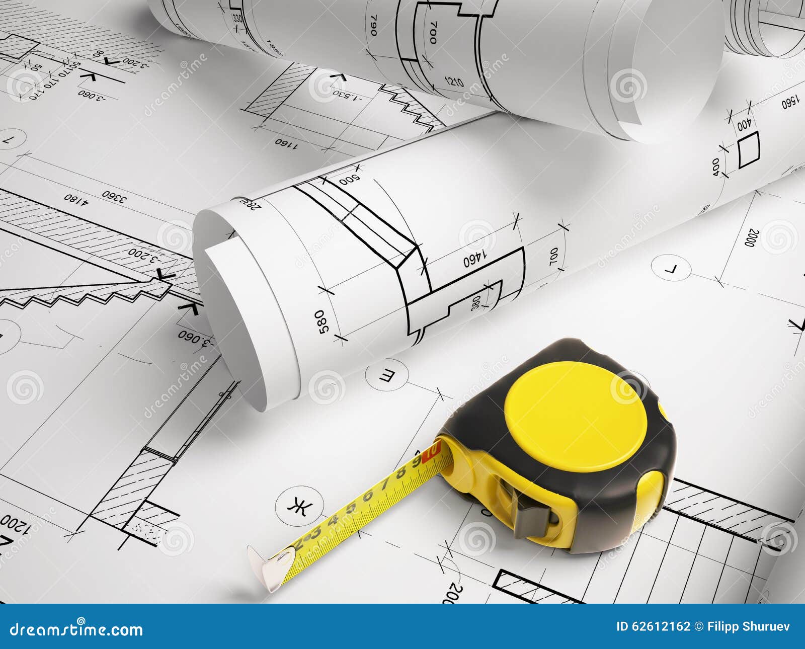 Architectural Plan with a Tape Measure Stock Illustration ...