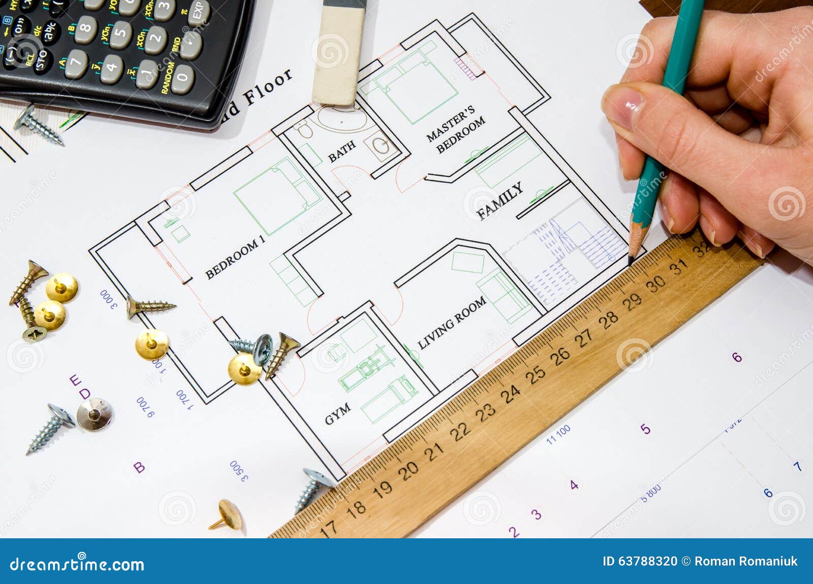 Architectural Plan with Tools Stock Photo - Image of project, home ...