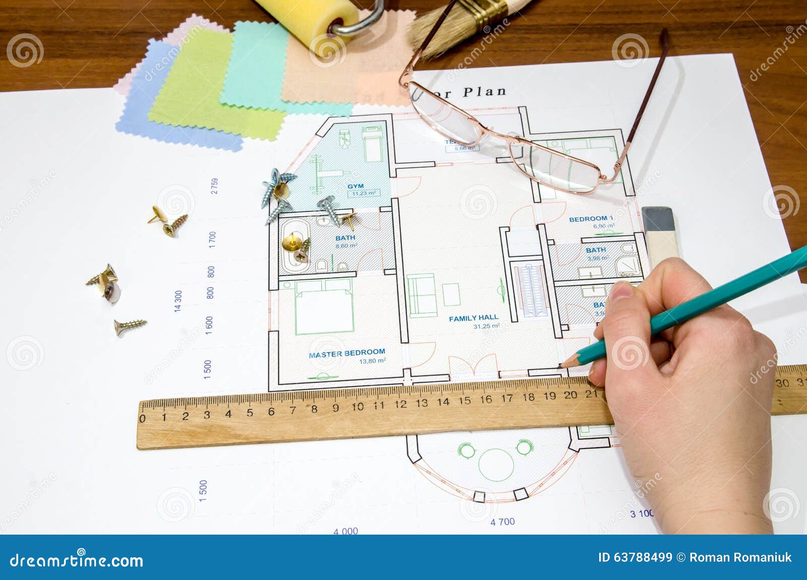 Architectural Plan with Tools Stock Image - Image of hand, home: 63788499