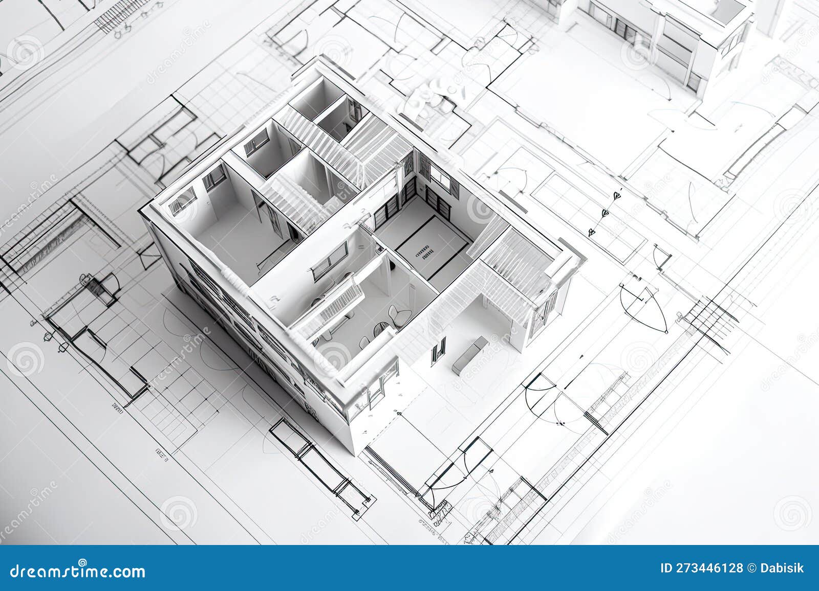 Architectural Plan on White Paper. Technical Project of Living Room ...