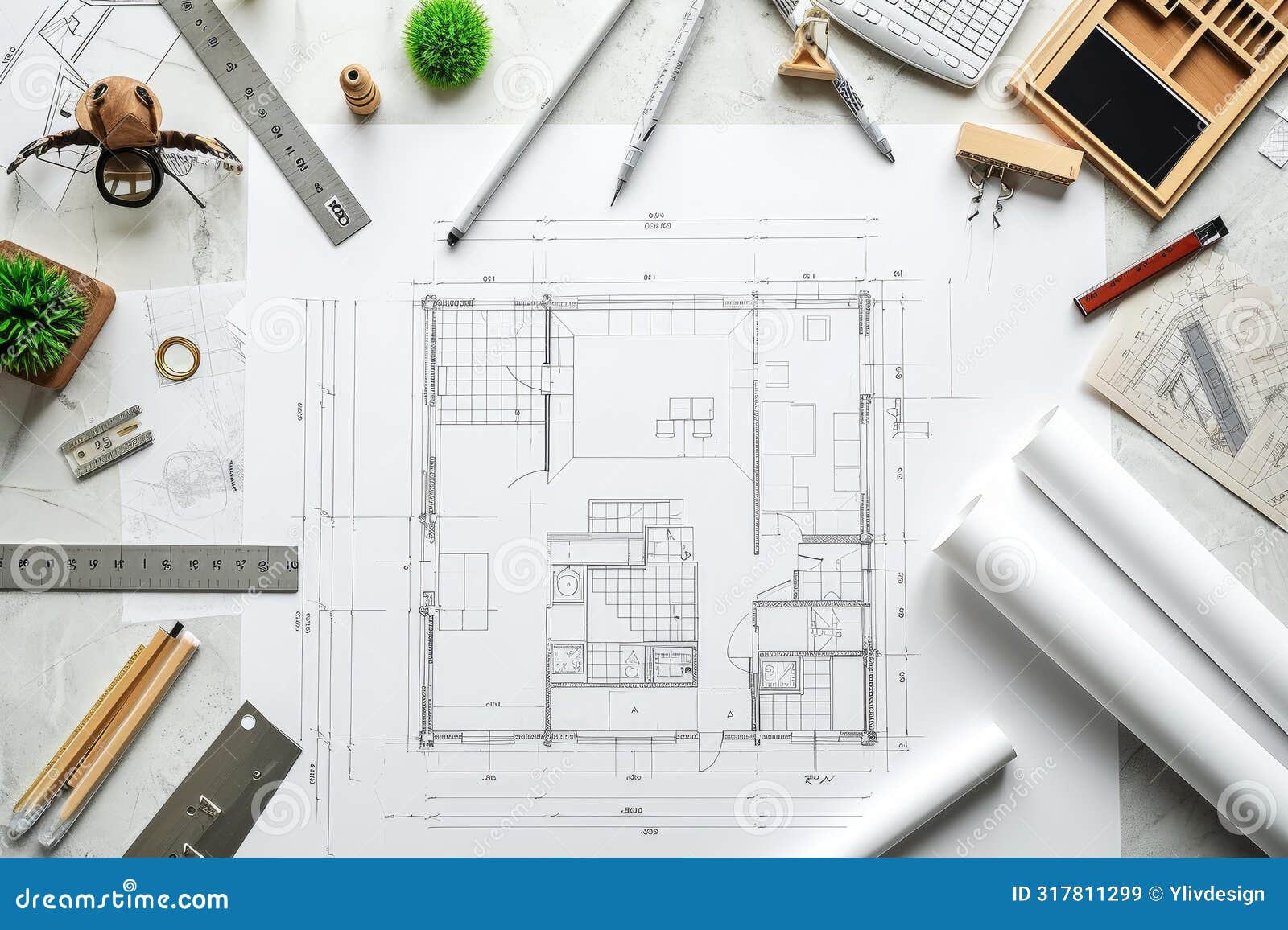 Architectural Planning and Design Workspace Stock Image - Image of ...