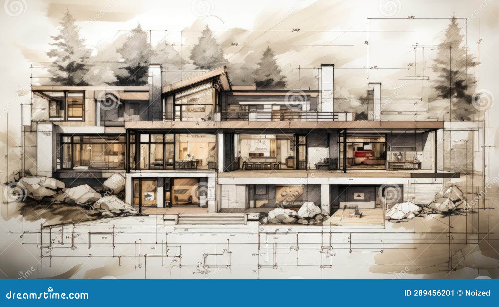 Architectural Plans and Draft Sketches. Draft Visualization of ...