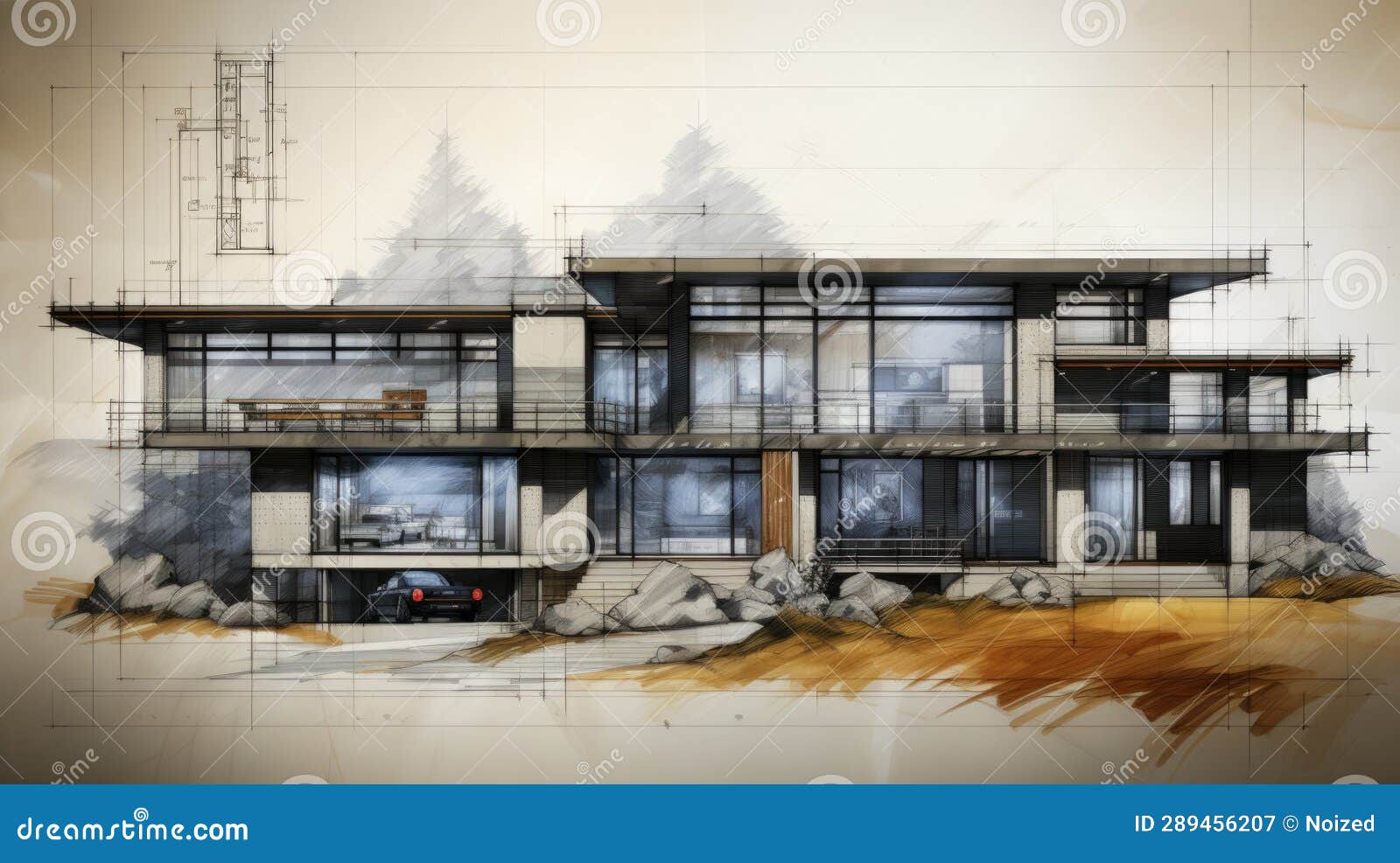 Architectural Plans and Draft Sketches. Draft Visualization of ...