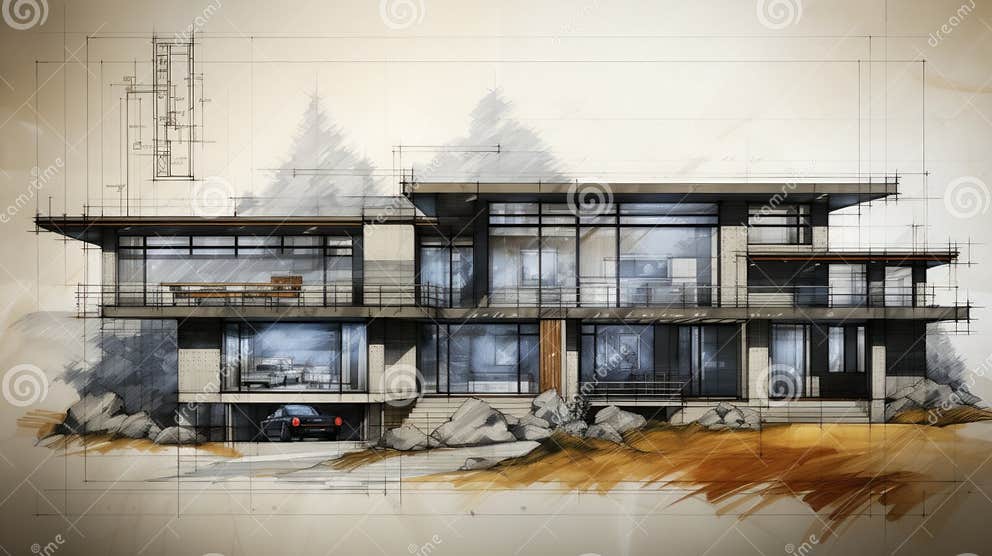 Architectural Plans and Draft Sketches. Draft Visualization of ...