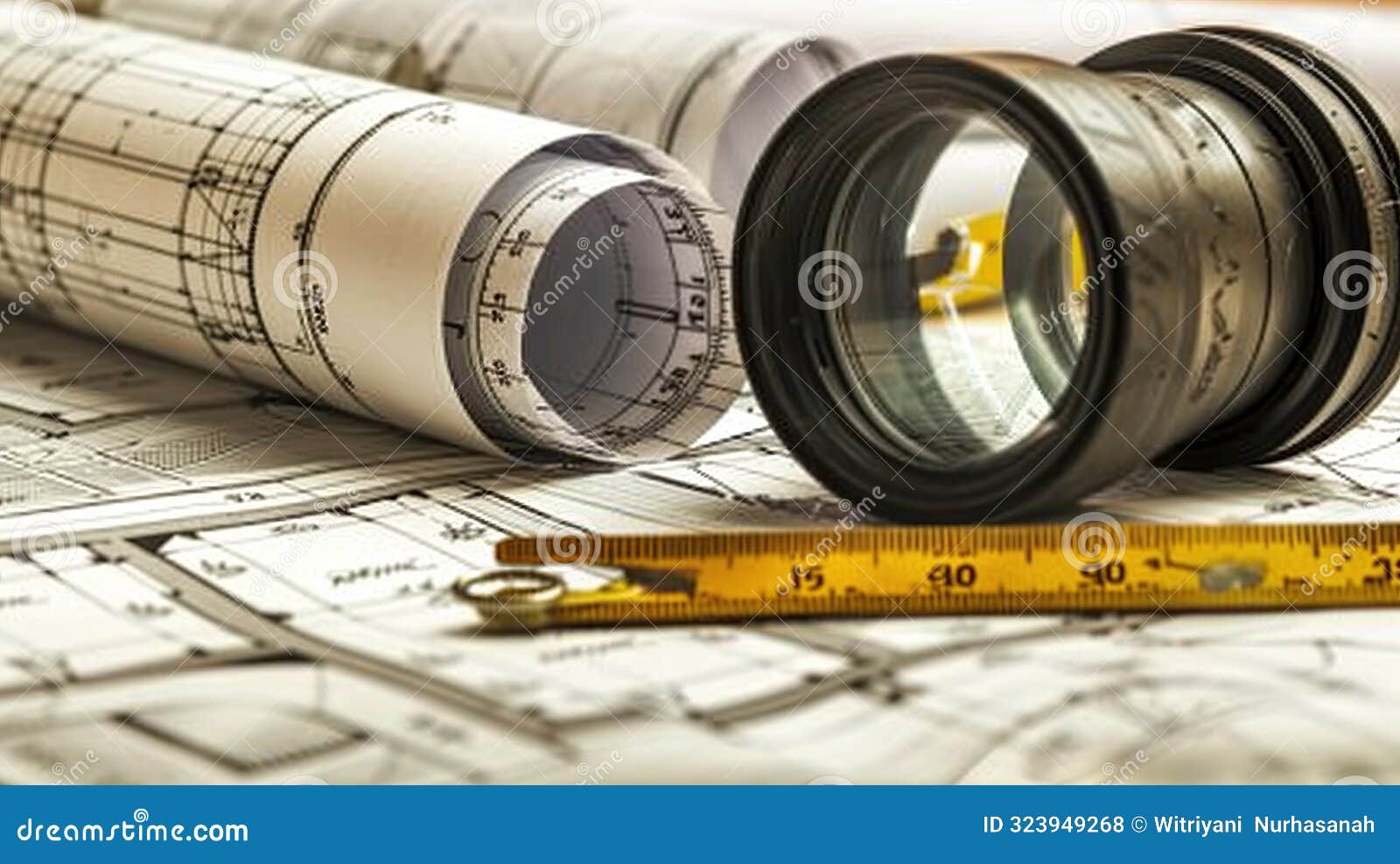 Architectural Plans, Lens, Ruler, and Compass Stock Illustration ...